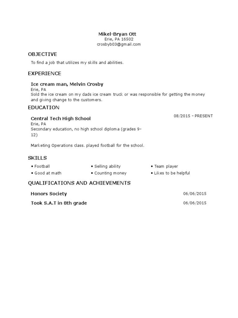 Ice Cream Sales Experience Resume | PDF
