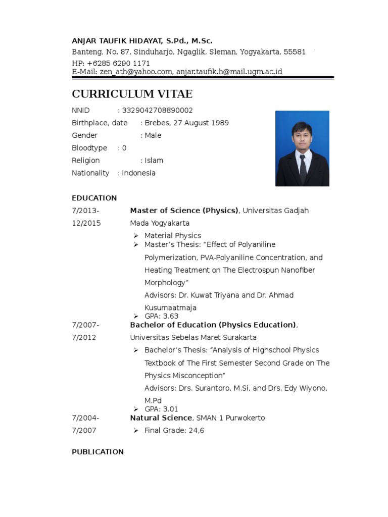 CV Anjar Taufik Hidayat English | Download Free PDF | Academia | Schools
