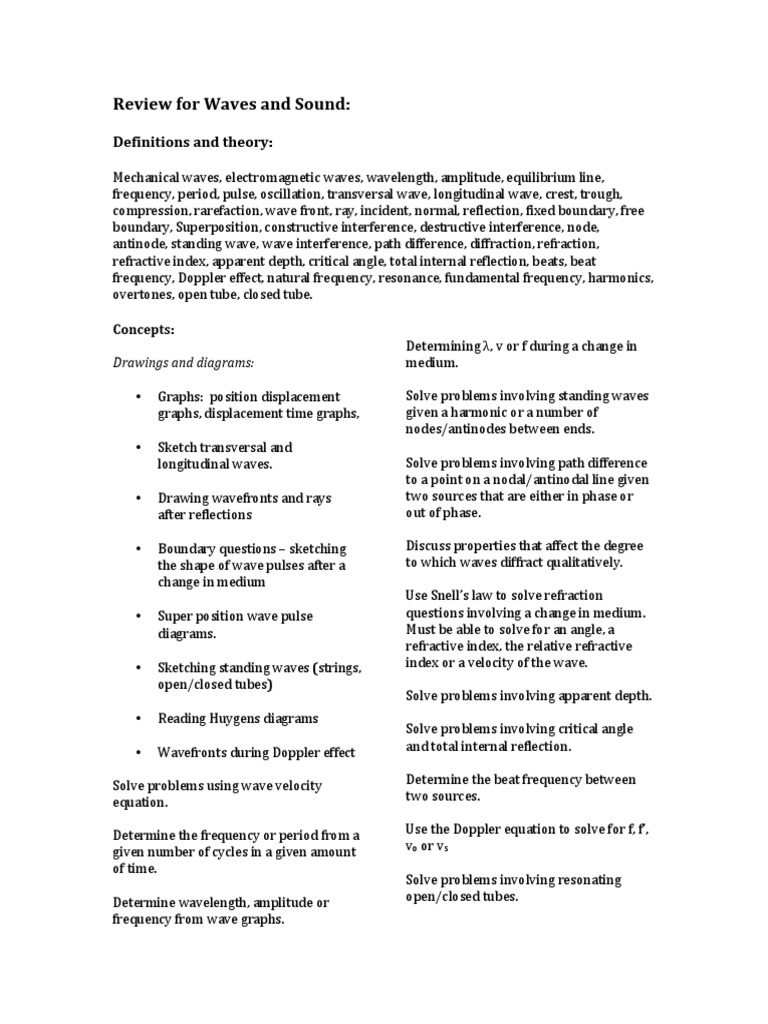 Review For Waves and Sound | PDF | Waves | Wavelength