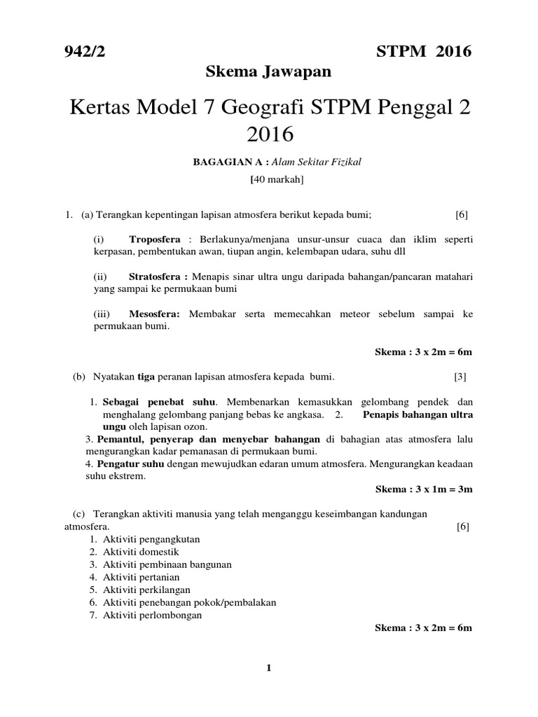 Skema Kertas Model 7 Geografi STPM Penggal 2 2016 | PDF