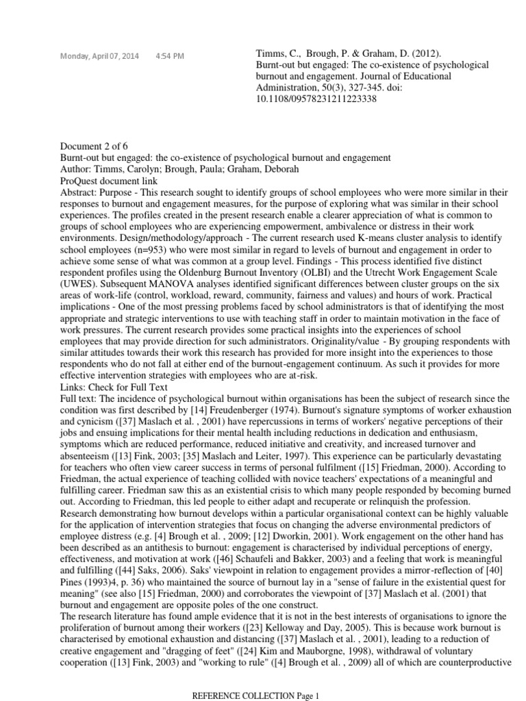 2012 Timms, C., Brough, P. Graham Bo But Engaged PDF | PDF ...