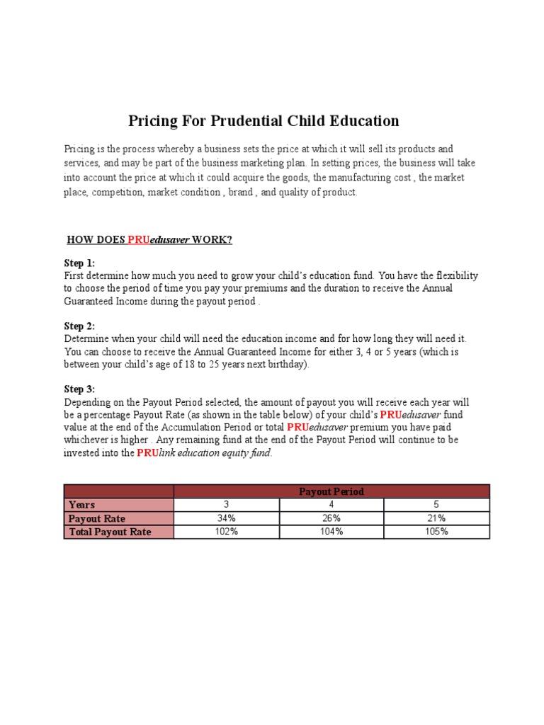 Prudential Child Education Pricing Guide | PDF | Career & Growth ...
