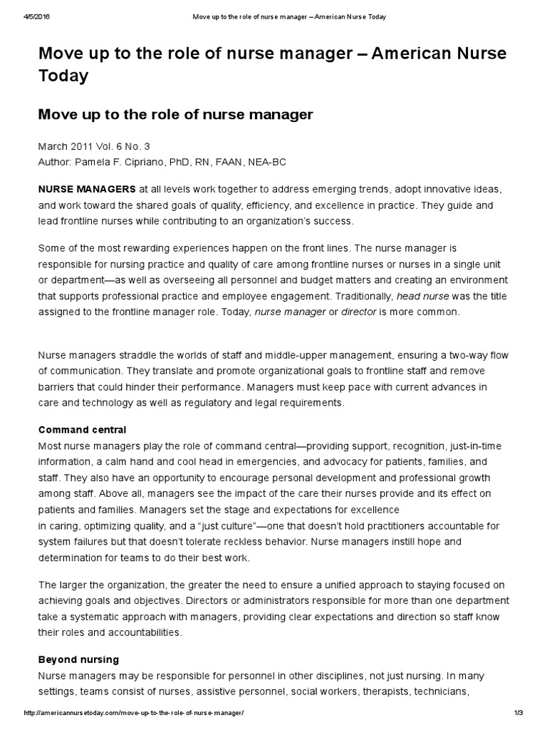 Nurse Manager Role and Responsibilities | PDF | Nursing | Behavioural ...
