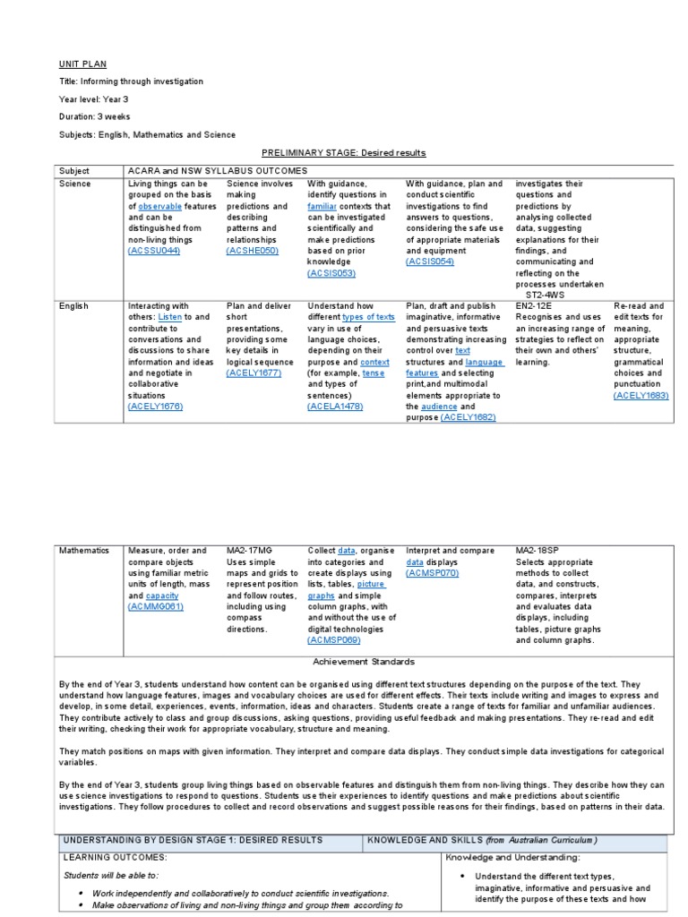 Task 3 - Ubd Unit Plan | PDF | Science | Scientific Method