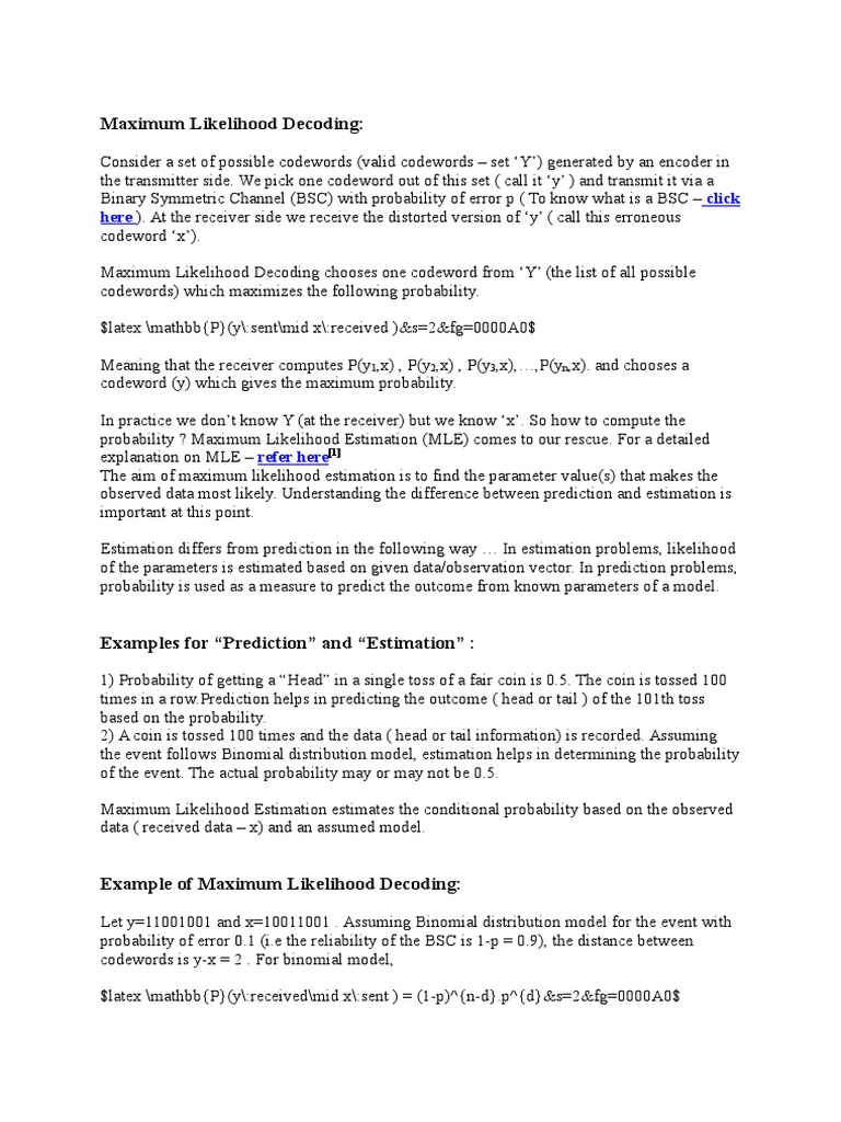 Maximum Likelihood Decoding | PDF | Estimation Theory | Probability