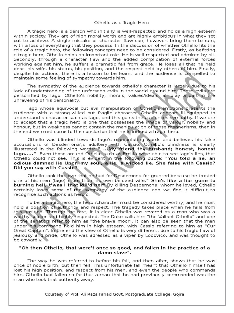 A Tragic Hero Is A Person Who Initially Is Well | PDF | Iago | Othello