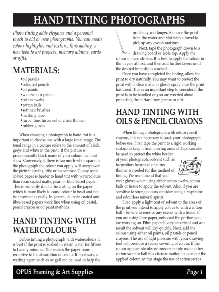 Hand Tinting Photographs: Materials | PDF | Watercolor Painting | Paint