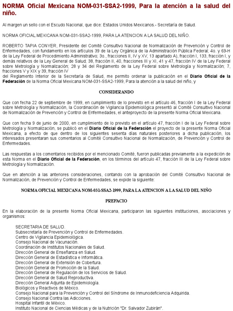 NOM 031 para La Atención A La Salud Del Niño | Descargar gratis PDF | Vacunas | Especialidades ...
