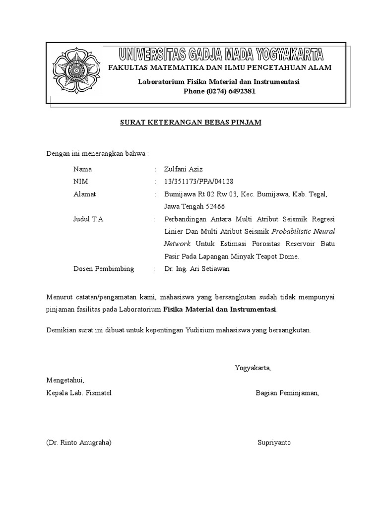 Surat-Surat Keterangan Bebas Pinjam Lab | PDF