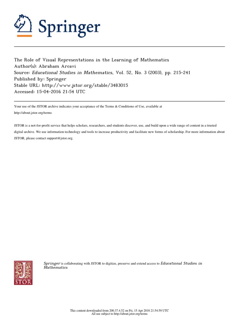Abraham Arcavi The Role of Visual Representations in The Learning of Mathematics | PDF ...