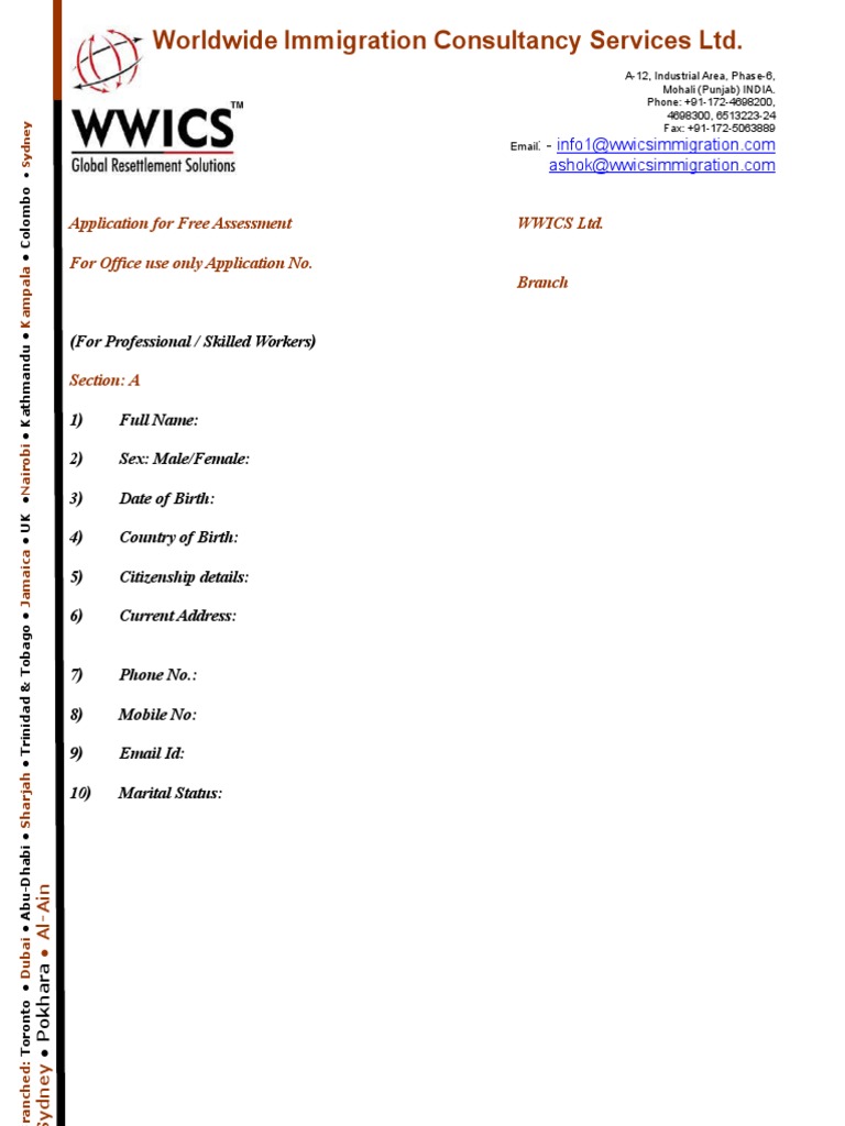Free Immigration Assessment Form | PDF