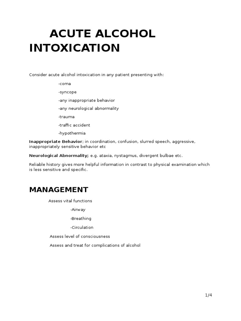 Acute Alcohol Intoxication Alcohol Intoxication Pulse