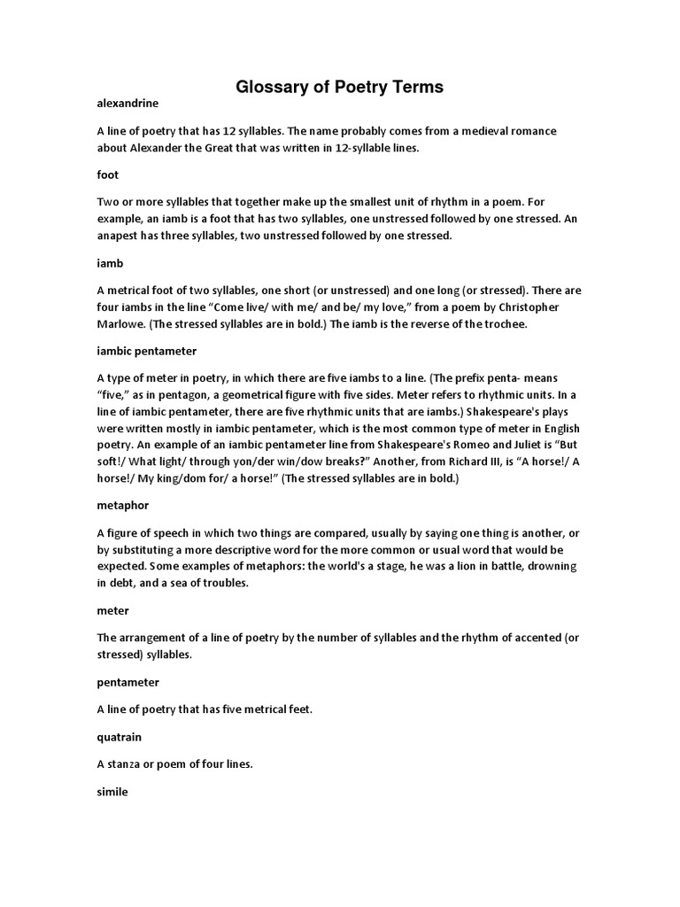 Glossary of Poetry Terms | PDF | Sonnets | Poetry