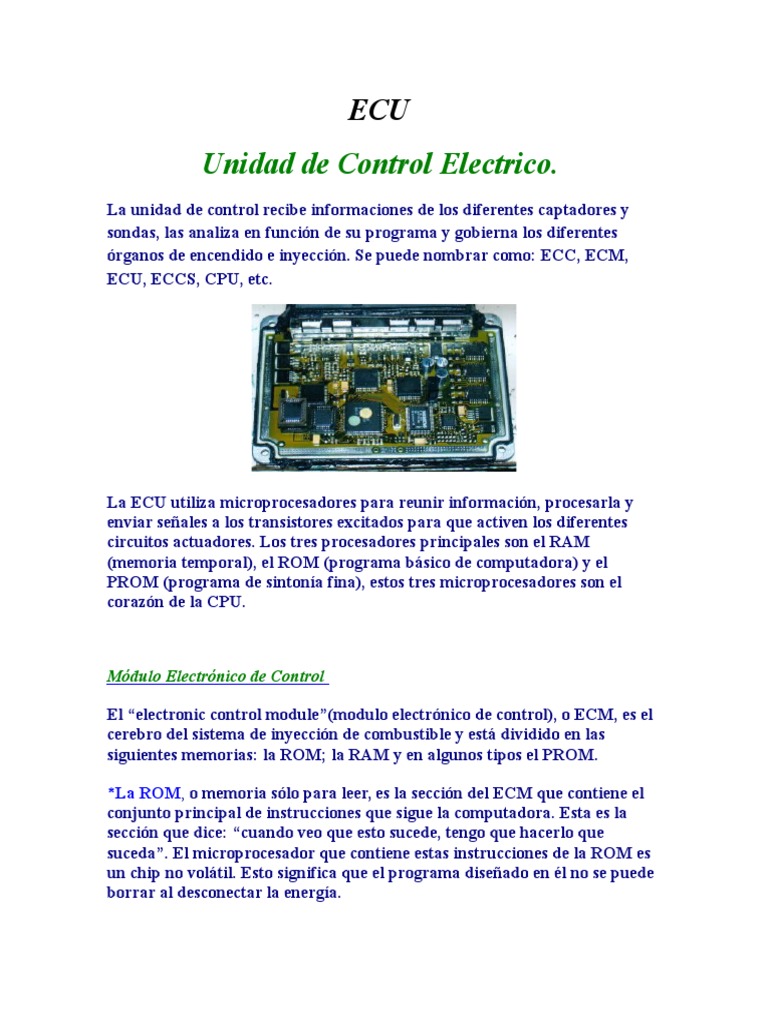 Partes y funciones de la ECU automotriz | PDF | Memoria del ordenador ...