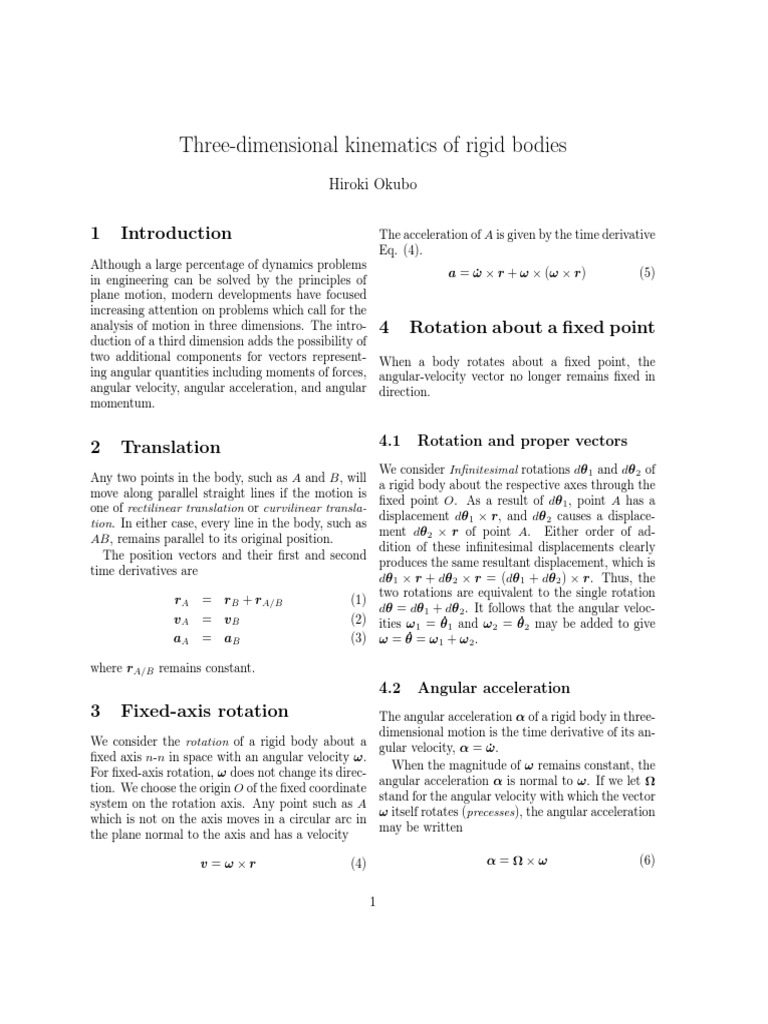 Three-Dimensional Kinematics of Rigid Bodies: Hiroki Okubo | PDF | Rotation Around A Fixed Axis ...