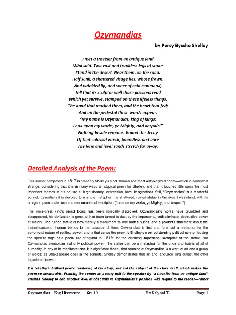 Ozymandias: Detailed Analysis of The Poem | PDF | Poetry