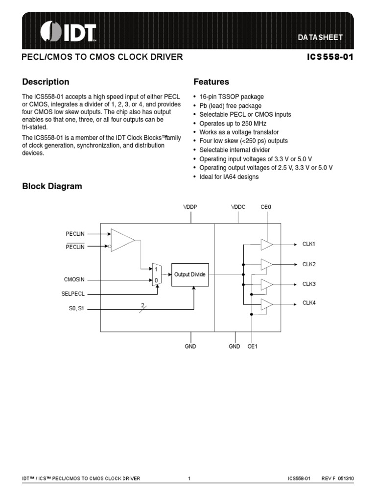 Pecl/Cmos To Cmos Clock Driver: Datasheet | PDF | Cmos | Electronic ...