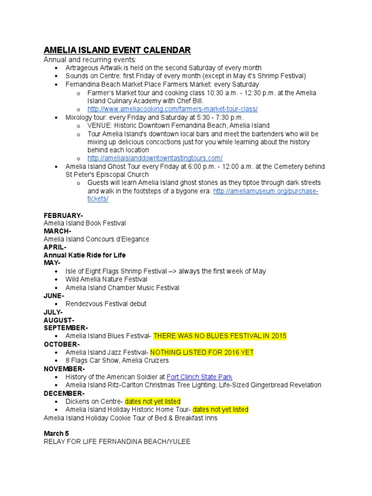 Amelia Island Event Calendar | PDF | Jazz | Chamber Music