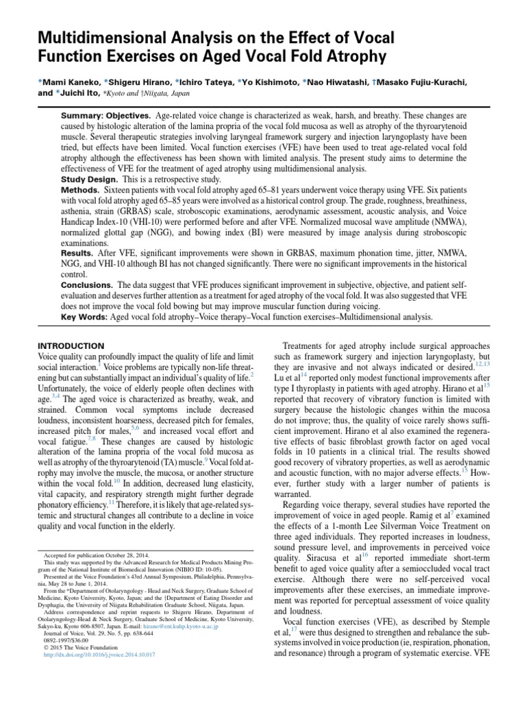 The Effectiveness of Vocal Function Exercises for Treating Aged Vocal ...