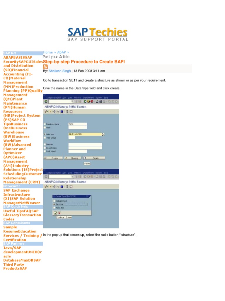 Create BAPI Tutorial | PDF | Icon (Computing) | Modular Programming