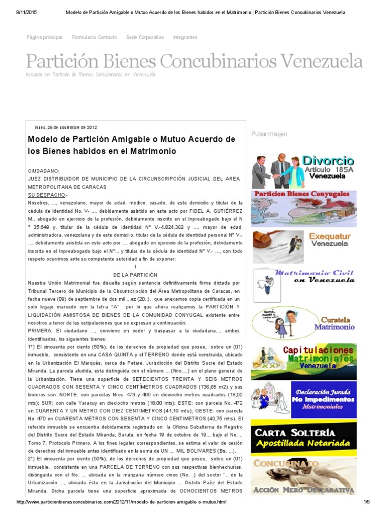 Modelo de Particion Amigable | PDF | Matrimonio | Juez