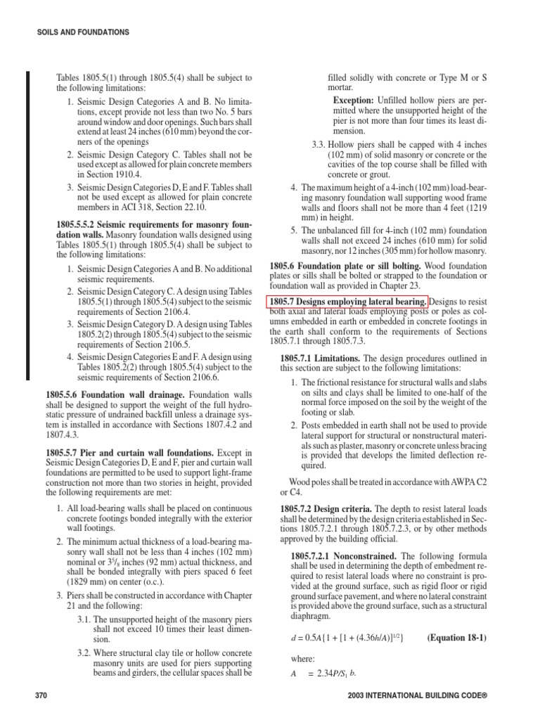 Ibc 2003 - Poles Footings Design | PDF | Soil | Foundation (Engineering)