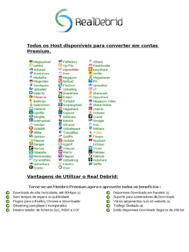 Tutorial Real Debrid - Como Aderir e Utilizar | PDF