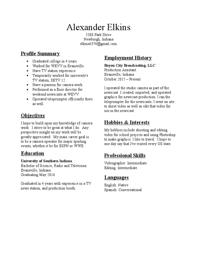 Alexander Elkins: Profile Summary Employment History | PDF