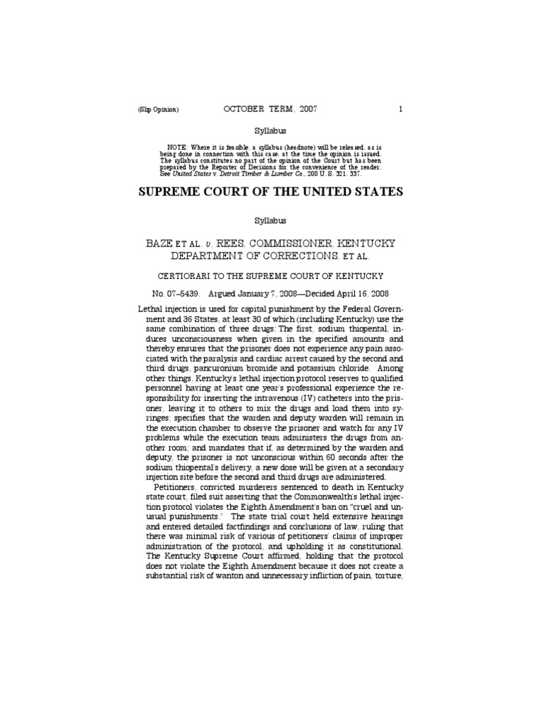 Baze v. Rees, 553 U.S. 35 (2008) | PDF | Lethal Injection | Eighth ...
