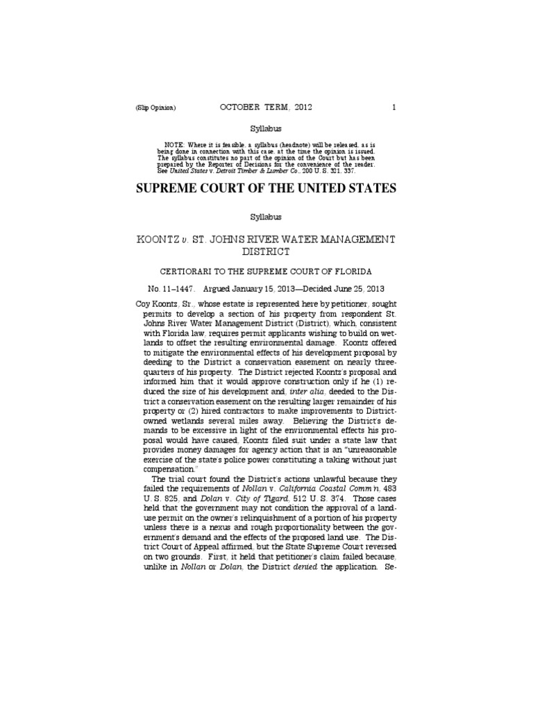 Koontz v. St. Johns River Water Management Dist. (2013) | PDF | Eminent ...