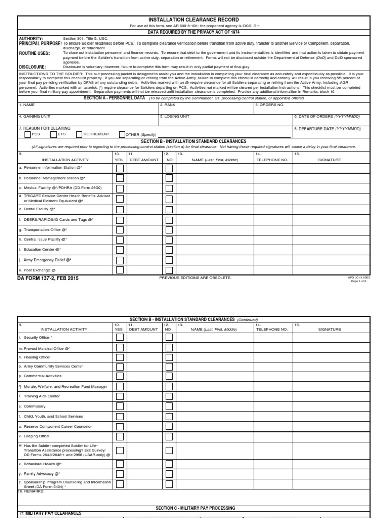 Installation Clearance Record | PDF | United States Department Of ...