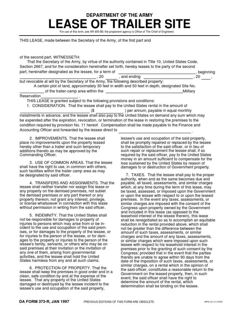 Lease of Trailer Site: Department of The Army | PDF | Lease | Leasehold ...