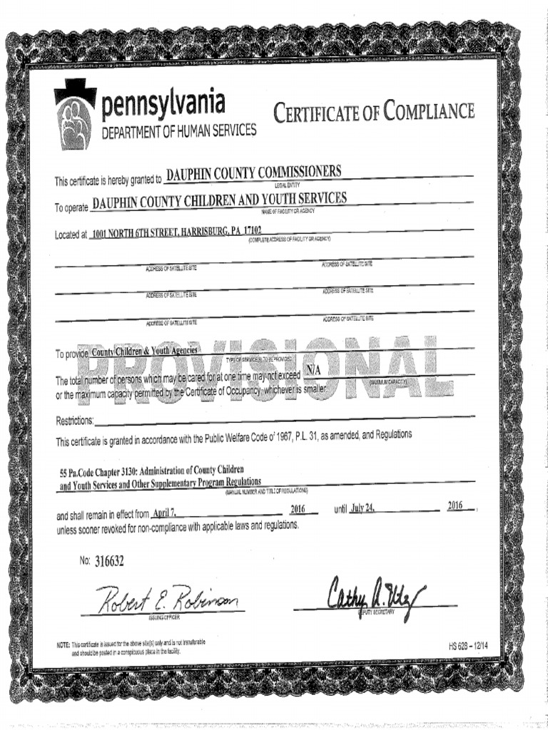 Dauphin County Children and Youth Second Provisional License | PDF