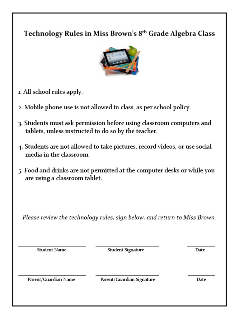 8th Grade Algebra Tech Rules | PDF | Career & Growth | Wellness