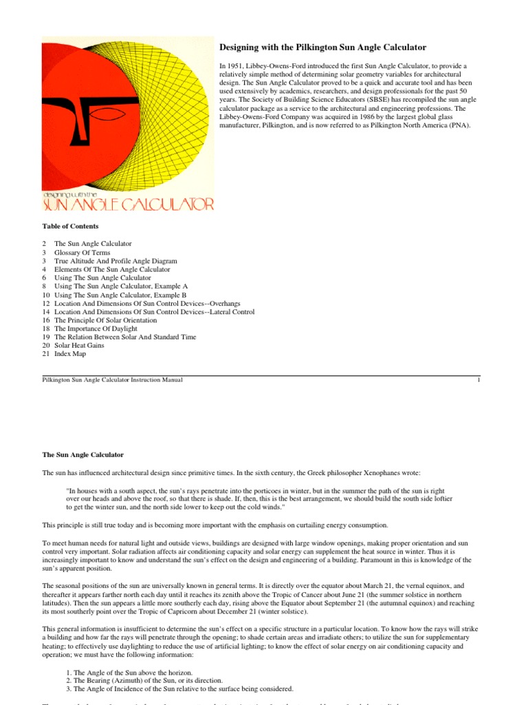 Pilkington Sun Angle Calculator Guide | PDF | Nature
