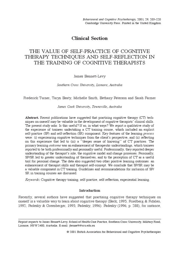 Bennett Levy SPSR | PDF | Cognitive Therapy | Psychotherapy