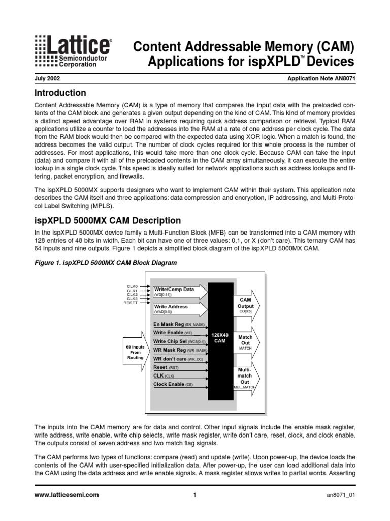 Content Addressable Memory (Cam) Applications For Ispxpld Devices | PDF | Multiprotocol Label ...