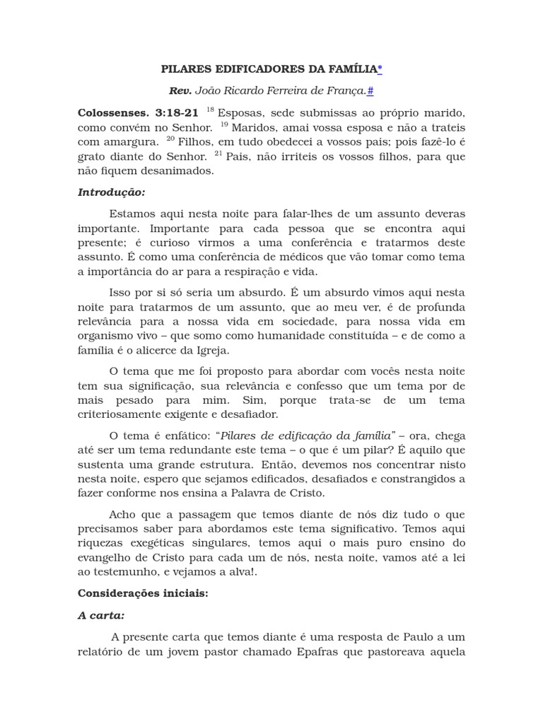Pilares Edificadores Da Família Cristã | PDF | Apóstolo Paulo | Amor