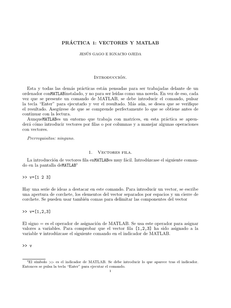 Vectores y operaciones básicas en MATLAB | PDF | Vector Euclidiano ...