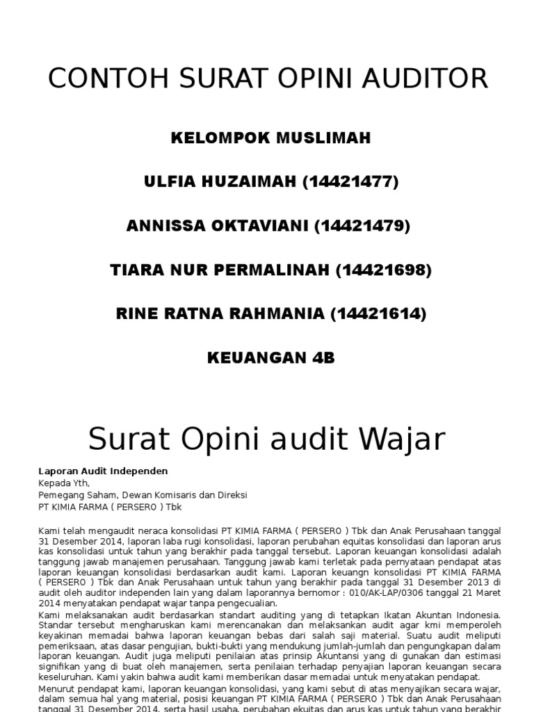 Contoh Surat Opini Auditor | PDF | Bisnis | Hukum