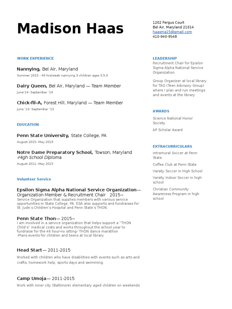 Madison Haas Resume 2016 | PDF