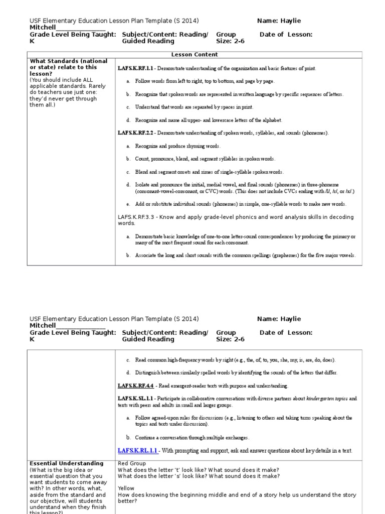 Kindergarten Guided Reading Plan | PDF | Syllable | Reading Comprehension