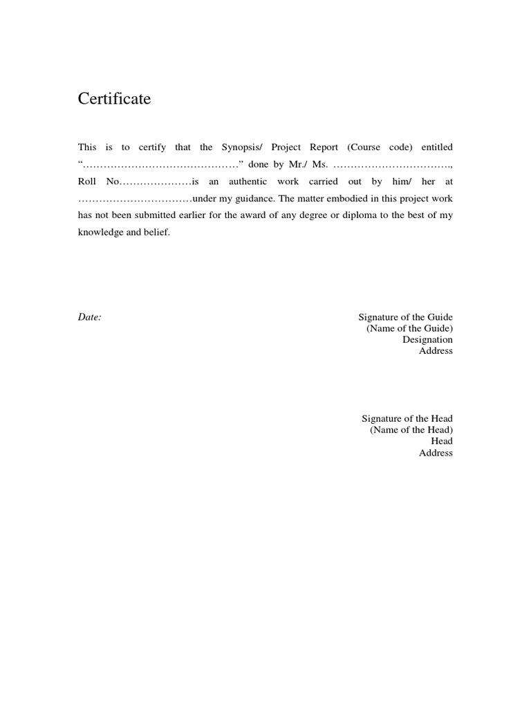 Project Report Certification Template | PDF