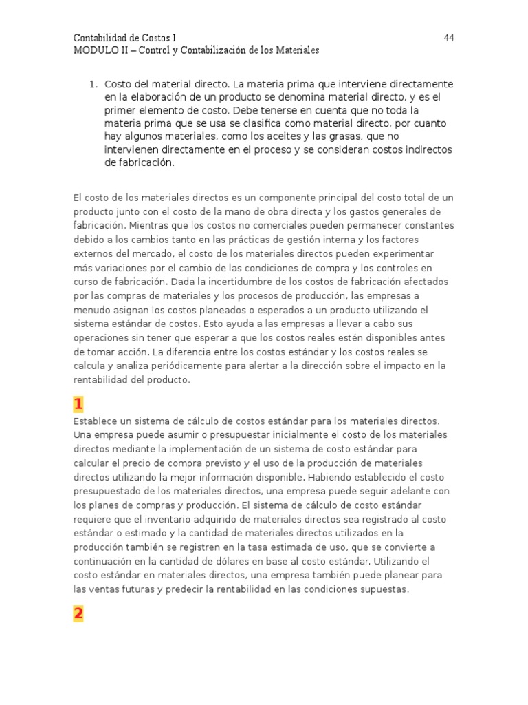 Costo de Material Directocfgcg | PDF | Costo | Contabilidad