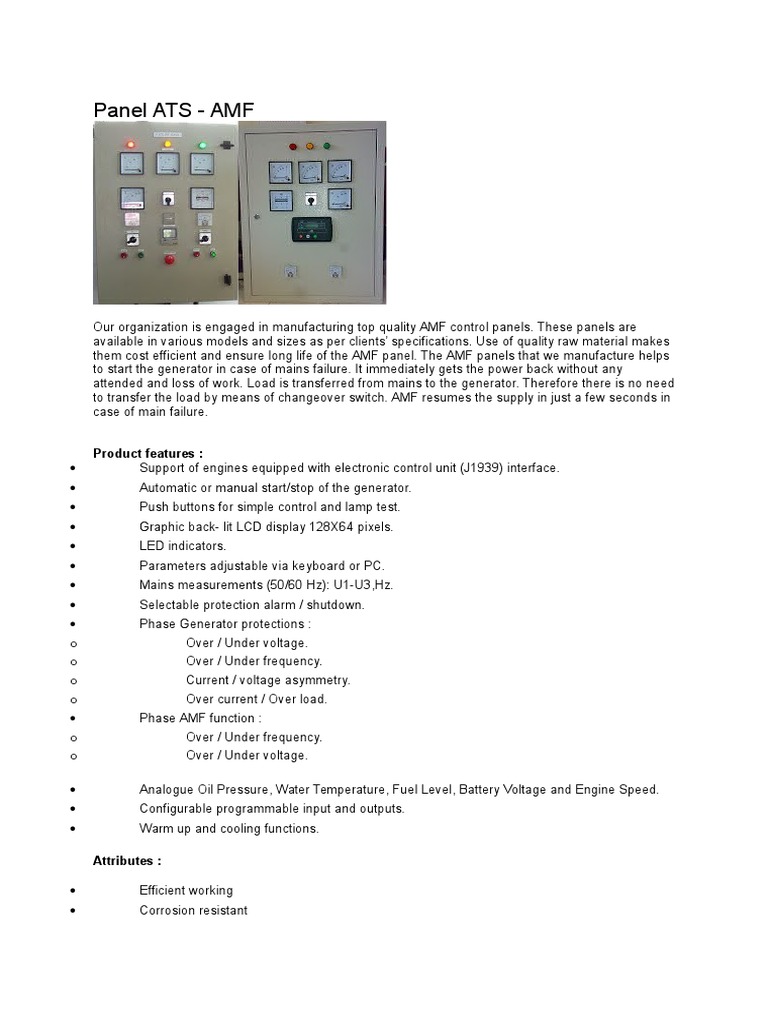 Panel ATS - AMF: Product Features | PDF