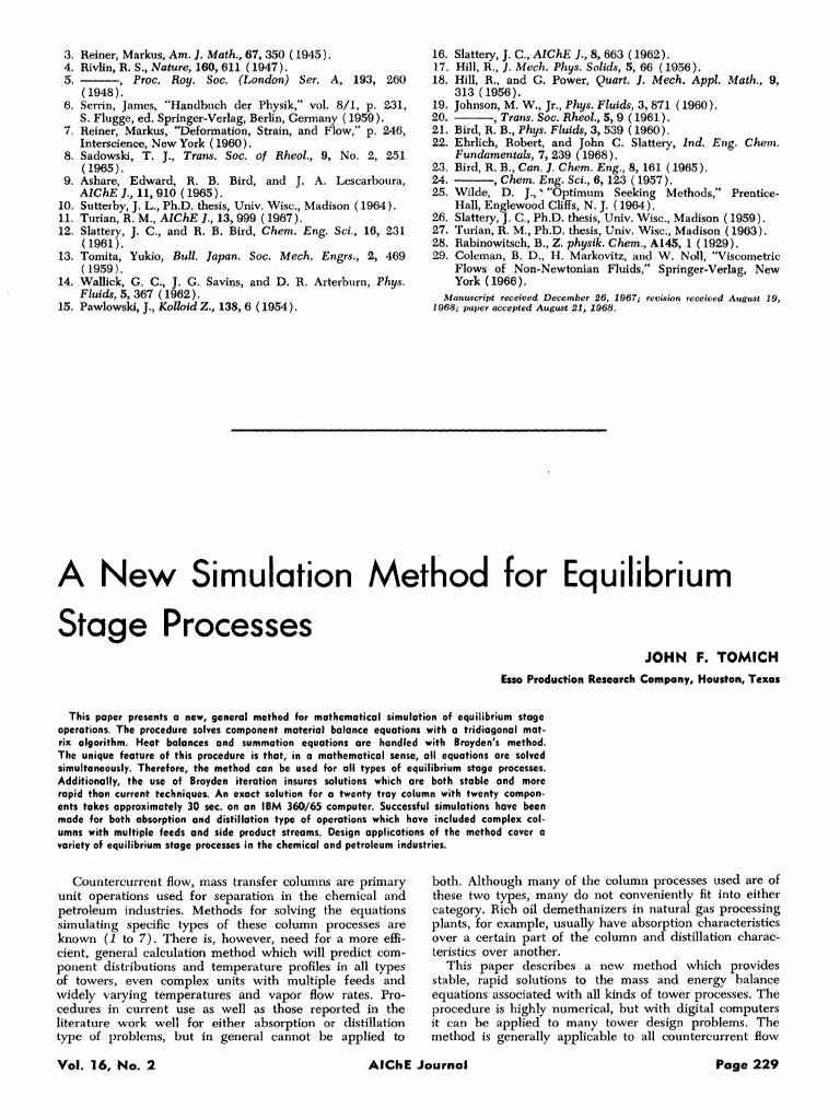 A New Simulation Method For Equilibrium Stage Processes | PDF ...