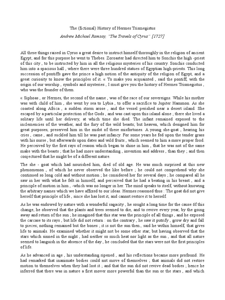 The (Fictitious) History of Hermes Trismegistus - Andrew Michael Ramsay ...