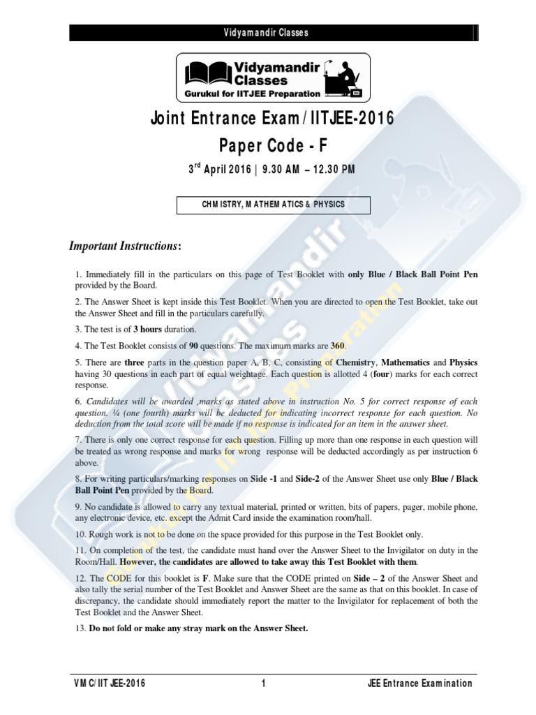 Jee Main 2016 Solutions VMC | PDF | Distillation | Transformer