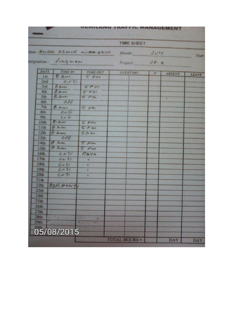 Contoh Time Sheet | PDF