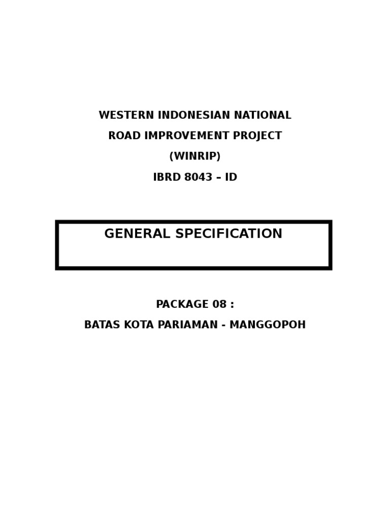 General Specification: Western Indonesian National Road Improvement ...